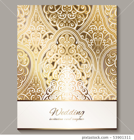 Wedding invitation card with gold shiny eastern - Stock Illustration ...