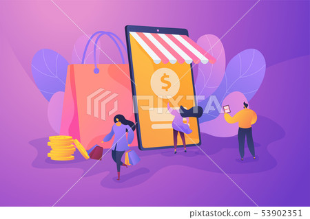 Smart retail in smart city concept illustration. - Stock Illustration ...