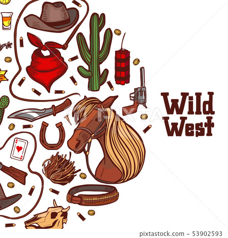 Wild West Template in Hand Drawn Style - Stock Illustration [53902593 ...