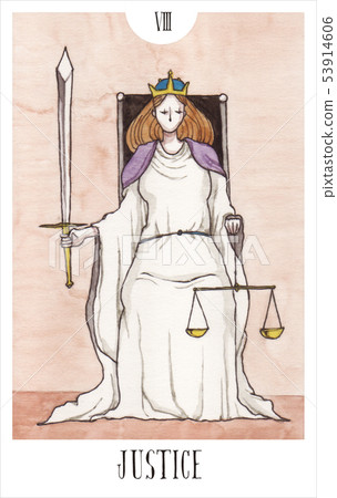 Tarot eight justice illustration watercolor - Stock Illustration ...