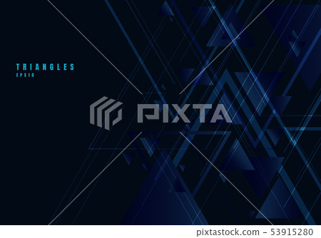 Abstract blue triangles shape and lines on black - Stock Illustration ...
