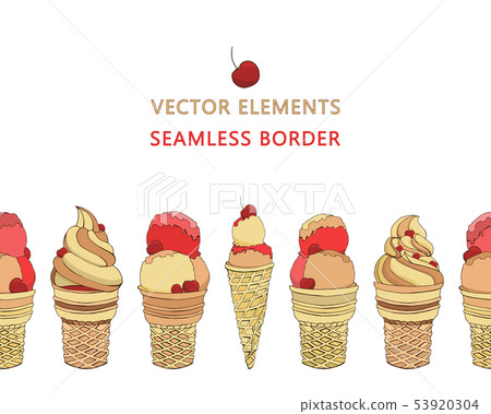 Vector seamless border of hand drawn ice creams... - Stock Illustration ...