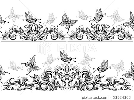 Seamless Patterns with Black Butterflies - Stock Illustration [53924303 ...