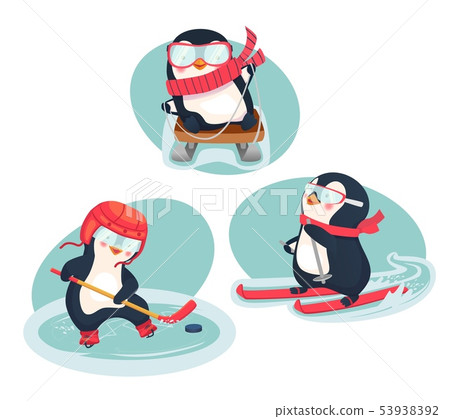 active penguins in winter concept - Stock Illustration [53938392] - PIXTA