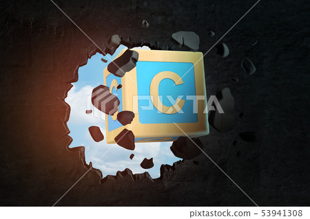 3d closeup rendering of blue ABC block with... - Stock Illustration ...