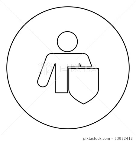Stick man with shield Protecting personal data-插圖素材 [53952412] - PIXTA圖庫