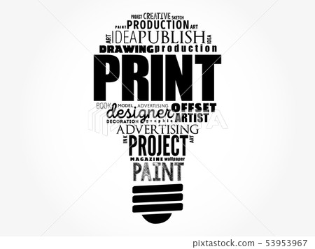 PRINT light bulb word cloud - Stock Illustration [53953967] - PIXTA
