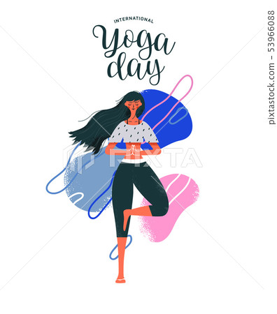 Woman doing tree pose exercise for yoga day - Stock Illustration ...