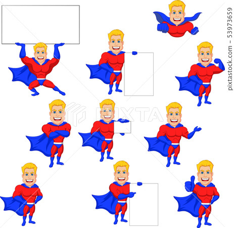 Set of superhero cartoon with blank sign - Stock Illustration [53973659 ...