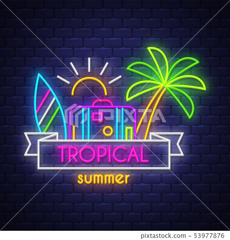 Summer holiday poster. Neon summer banner. - Stock Illustration ...