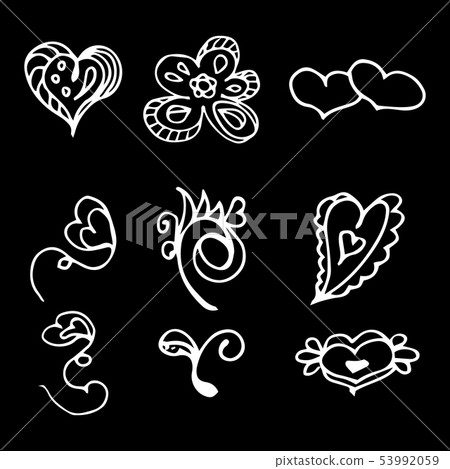 Flowers and hearts hand drawn doodle collection - Stock Illustration ...