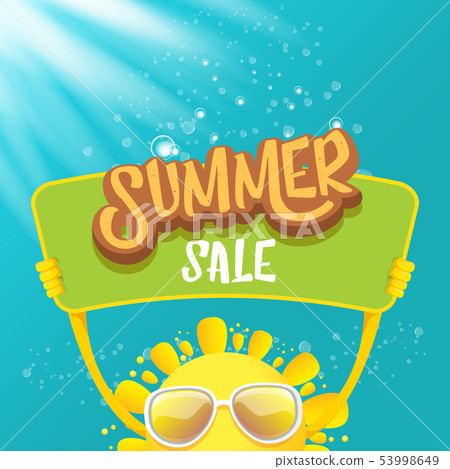 vector summer happy sun holding sale offer sign - Stock Illustration ...