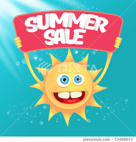 vector summer happy sun holding sale offer sign - Stock Illustration ...