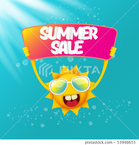 vector summer happy sun holding sale offer sign - Stock Illustration ...