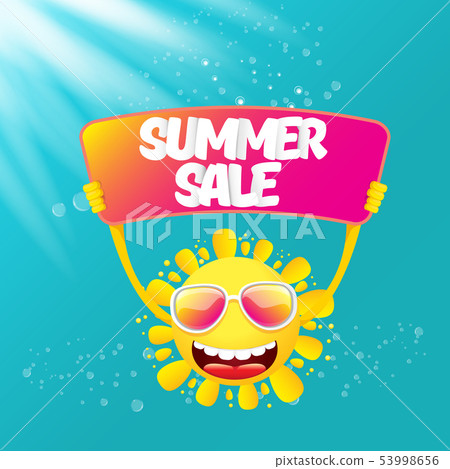 vector summer happy sun holding sale offer sign - Stock Illustration ...