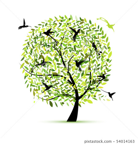 Hummingbird tree, sketch for your design - Stock Illustration [54014163 ...