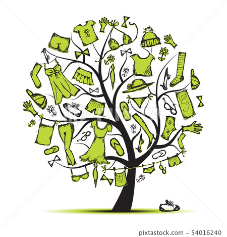 Wardrobe, clothes on tree for your design - Stock Illustration ...