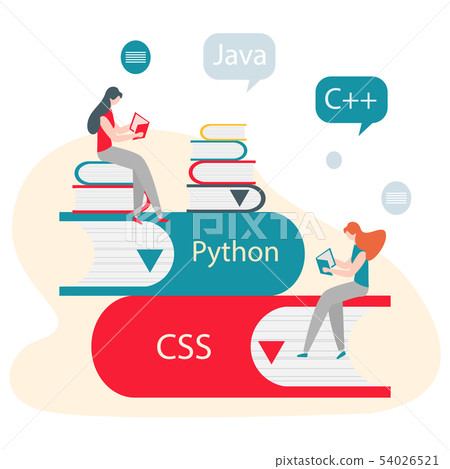 People, books Learning programming languages - Stock Illustration ...