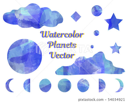 Blue watercolor celestial body - Stock Illustration [54034921] - PIXTA