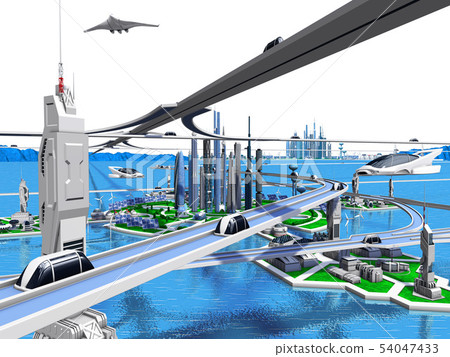 New ocean future city 1 white - Stock Illustration [54047433] - PIXTA