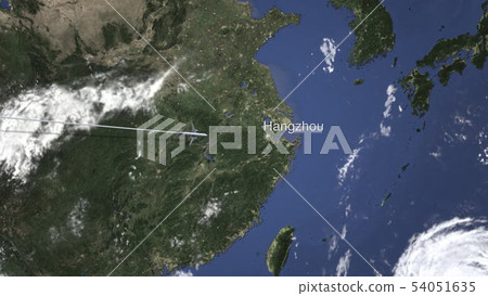 Commercial airplane flying to Hangzhou, China.... - Stock Illustration ...