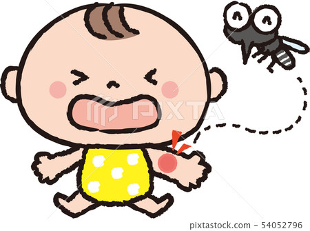 Crying baby being attacked by mosquitoes - Stock Illustration [54052796 ...