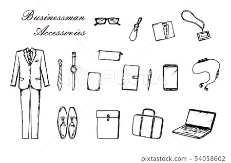 Businessman accessory set pen drawing - Stock Illustration [54058602 ...