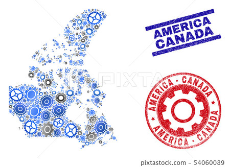 Cog Collage Vector Canada V2 Map and Grunge Stamps - Stock Illustration ...