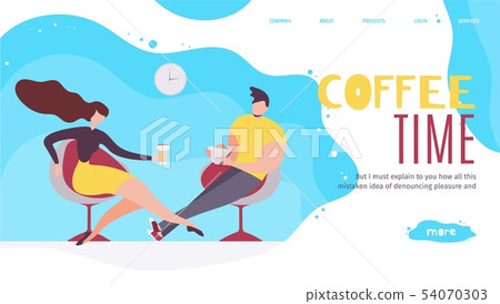 Coffee Time in Office Advertising Landing Page - Stock Illustration ...