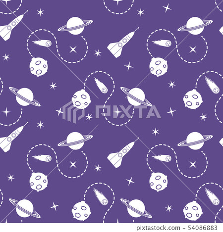 Space seamless pattern with rocket, planet, stars - Stock Illustration ...