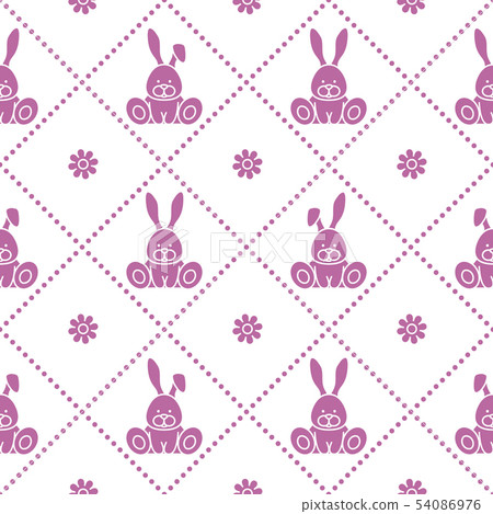 Seamless pattern with rabbits and florets - Stock Illustration ...