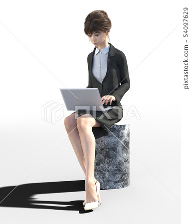 Business woman sitting and using laptop... - Stock Illustration ...