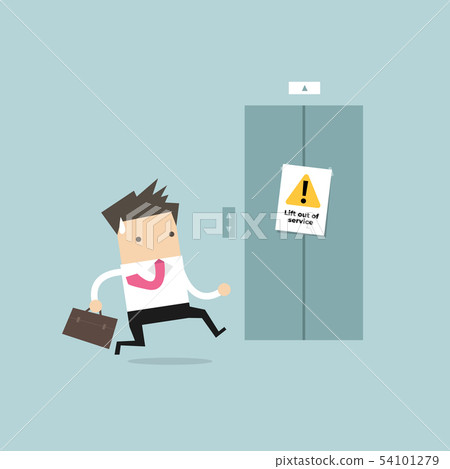 Businessman with elevator is out of service. - Stock Illustration ...