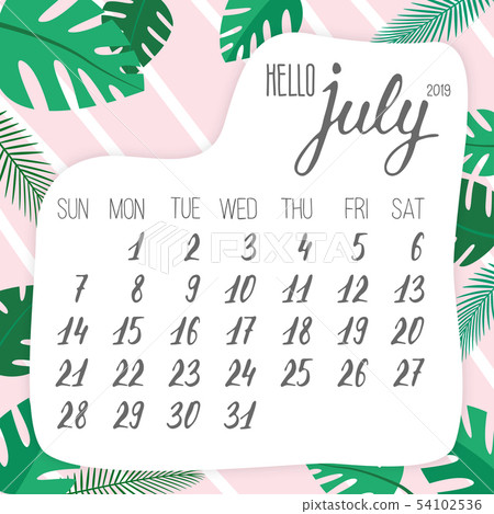 July 2019 calendar leaf with hand written signs - Stock Illustration ...