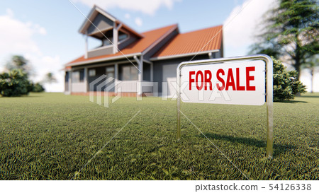 Real estate sign for sale and house in background - Stock Illustration ...