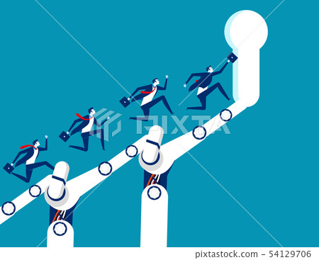 Support technology. Business team running to - Stock Illustration ...