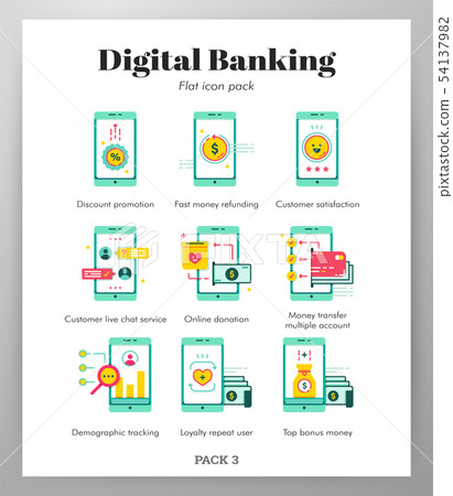 Digital banking icons flat pack - Stock Illustration [54137982] - PIXTA