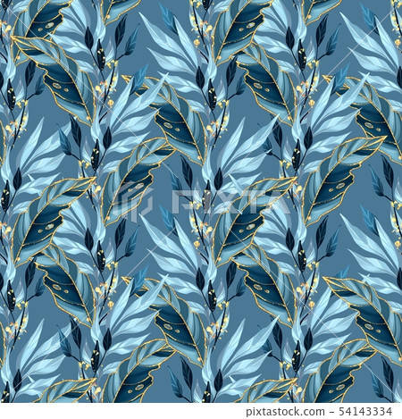 Seamless pattern with blue leaves - Stock Illustration [54143334] - PIXTA