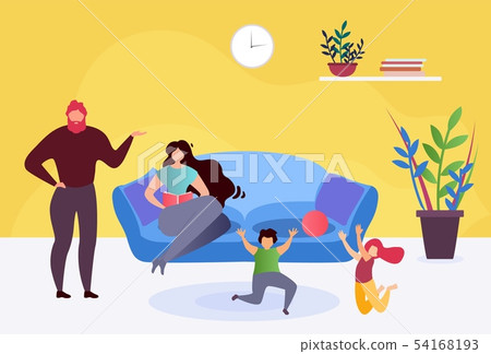 Family Rest at Home Together Flat Illustration - Stock Illustration ...