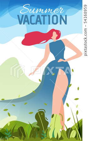 Summer Vacation Poster with Pretty Cartoon Woman - Stock Illustration ...