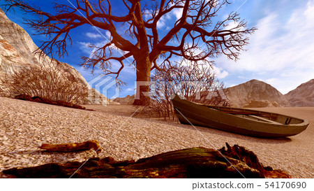 Solitary dead tree in desert 3d illustration - Stock Illustration ...