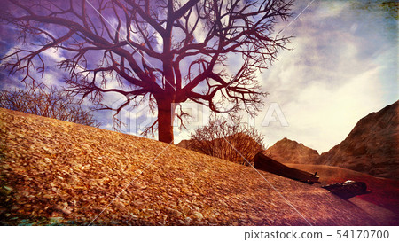 Solitary dead tree in desert 3d illustration - Stock Illustration ...