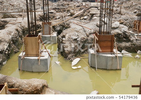 Pile cap and column stump under construction - Stock Photo [54179436 ...