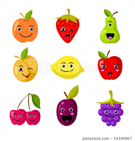 Cute kids fruit vector characters with funny... - Stock Illustration ...