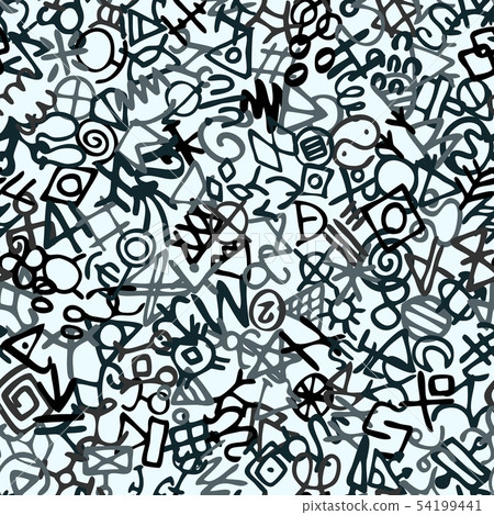 Hand drawn vector seamless pattern with glyphs... - Stock Illustration ...