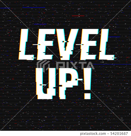 Level Up glitch text. Anaglyph 3D effect. - Stock Illustration ...