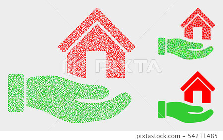 Dotted Vector Hand Offer House Icons - Stock Illustration [54211485 ...
