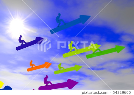 Colorful People On The Arrow - Stock Illustration [54219600] - PIXTA