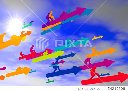 Colorful People On The Arrow - Stock Illustration [54219606] - PIXTA
