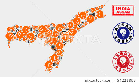 Energy Bulb Collage Assam State Map and Rubber... - Stock Illustration ...